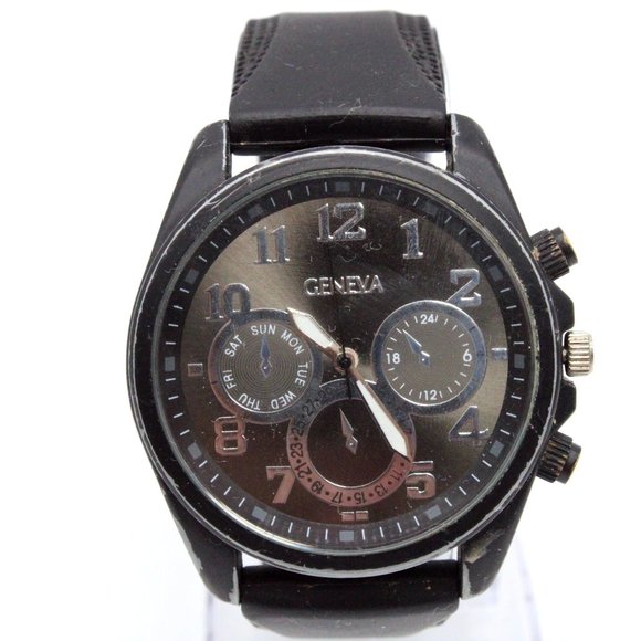 Geneva | Accessories | Geneva Watch Mens Black Tone Big Face Stainless ...